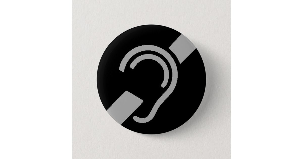 International Symbol for Deaf, Silver on Black 6 Cm Round Badge | Zazzle