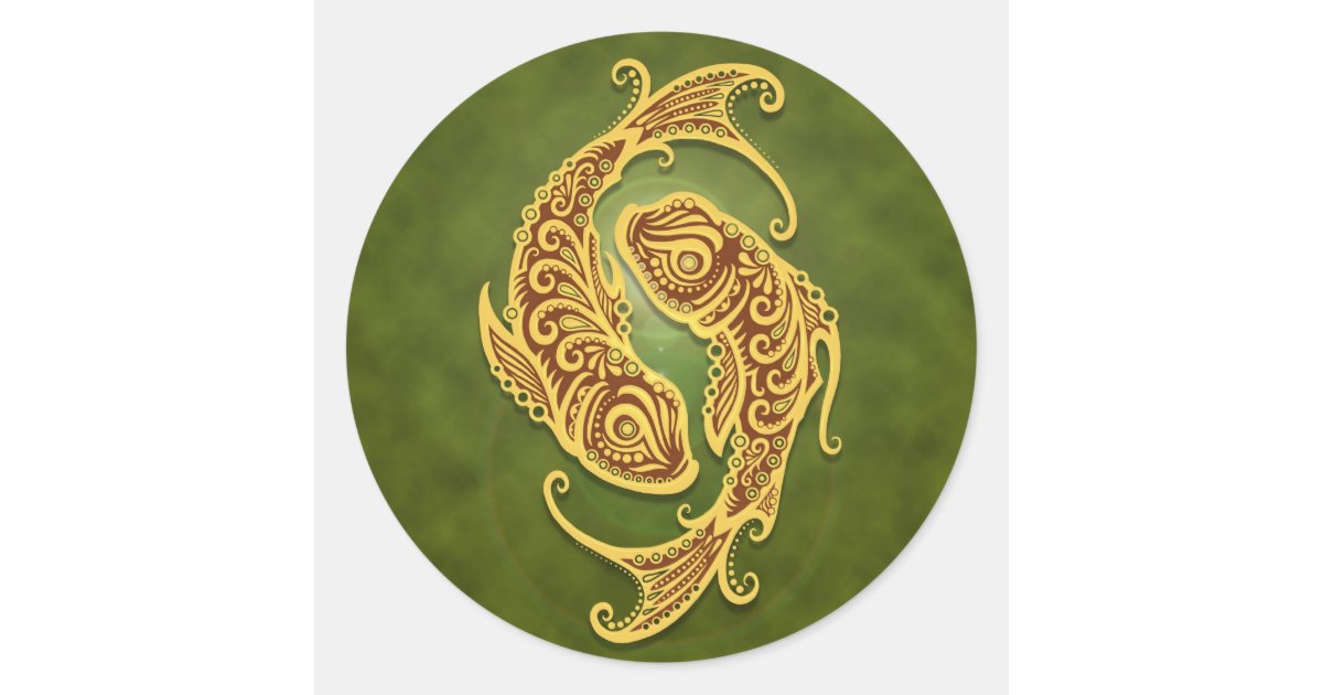 Intricate Green Tribal Pisces Classic Round Sticker | Zazzle