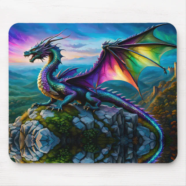 Iridescent Dragon Guards His Land Mouse Pad | Zazzle
