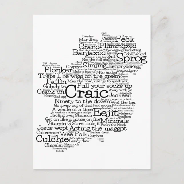 Irish Slang Word Art Map Postcard | Zazzle