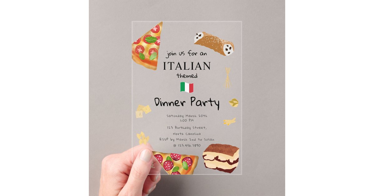 Italian Food Pizza & Pasta Birthday Party Theme Acrylic Invitations ...