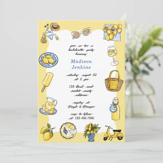 Italian Lemon Coastal Summer Bachelorette Party Invitation | Zazzle