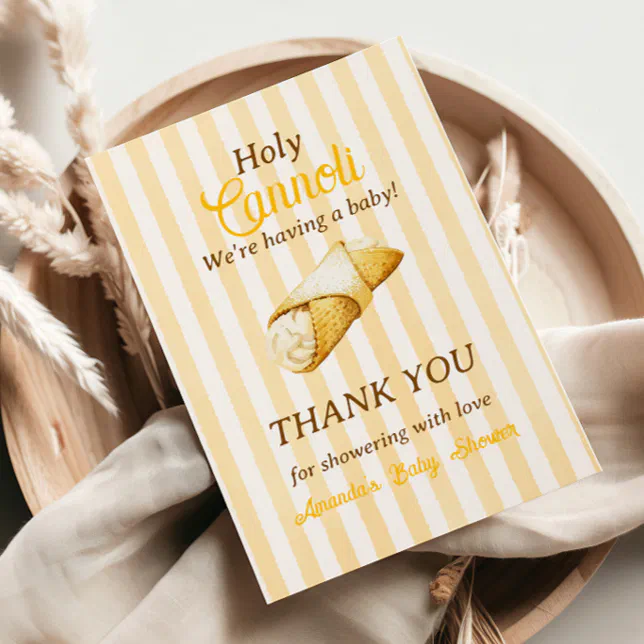 Italian Yellow Bow Cannoli Baby Shower Favour Thank You Card | Zazzle