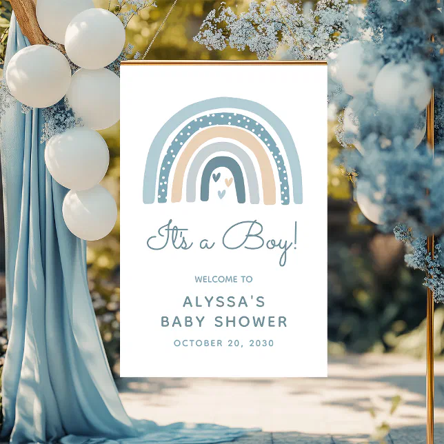 It's A Boy Boho Rainbow Baby Shower Welcome Poster | Zazzle