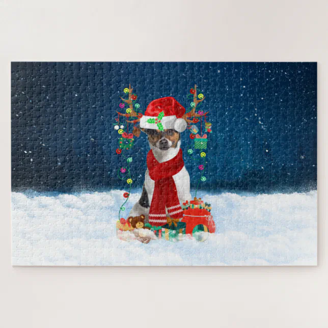 Jack Russell Terrier dog with Christmas gifts Jigsaw Puzzle | Zazzle