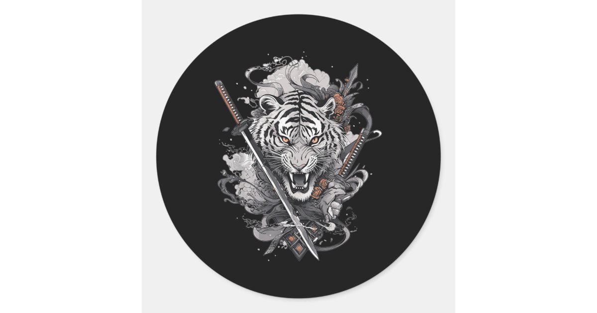 Japanese Samurai Ronin Sword Katana Japan Tiger Ta Classic Round ...