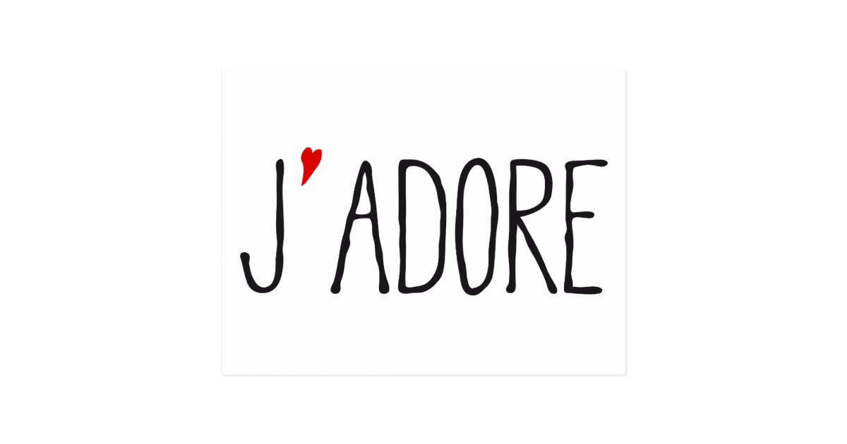 Je adore, french word art with red heart postcard | Zazzle.com.au