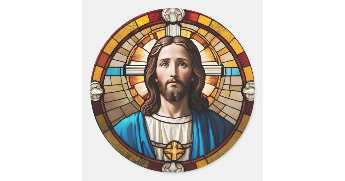 Jesus Christ Circular Faux Stained Glass Classic Round Sticker | Zazzle