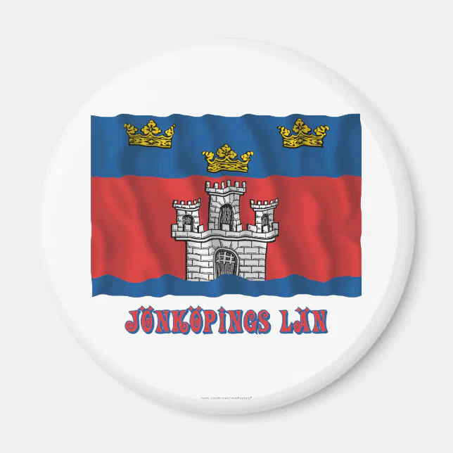Jönköpings län waving flag with name magnet | Zazzle