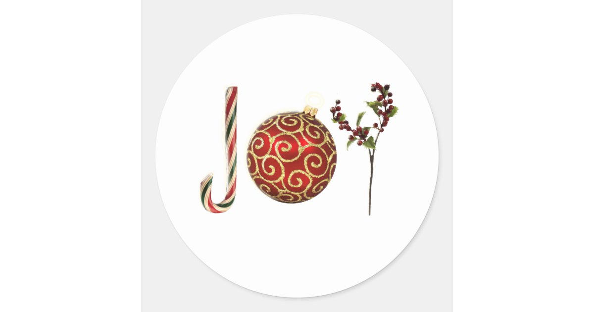 Joy personalised candy cane ornament holly classic round sticker | Zazzle