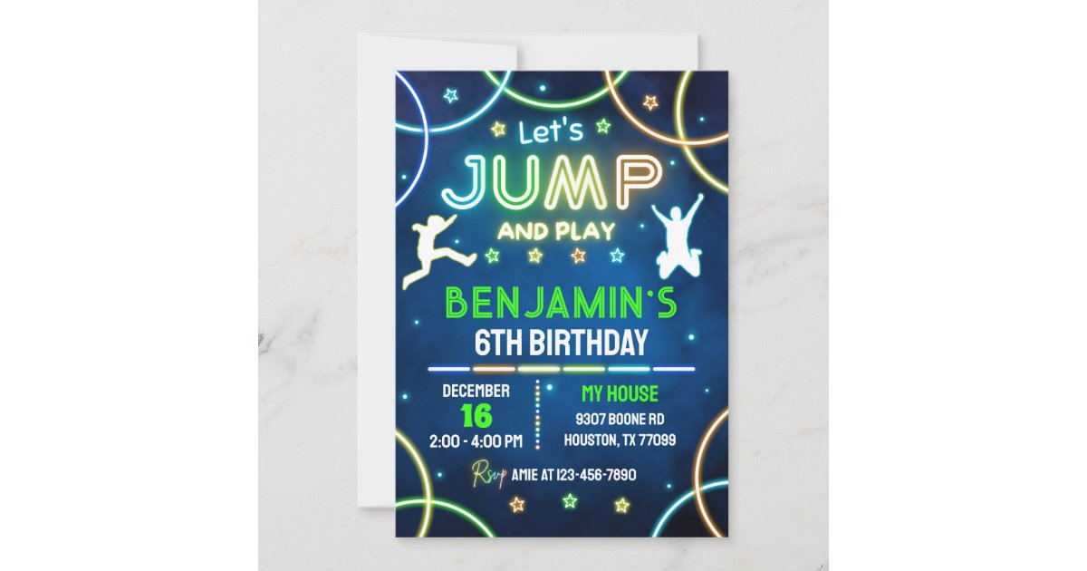 Jump Birthday Invitation, Jump Invite, Trampoline Invitation | Zazzle