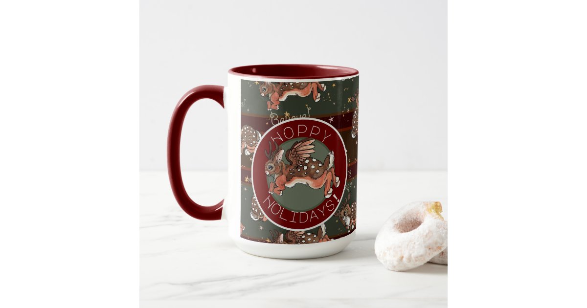 Jumping Jackalope Hoppy Holidays Mug | Zazzle