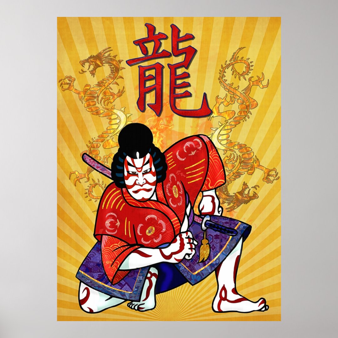 Kabuki Japanese Actor Folk Art Poster | Zazzle