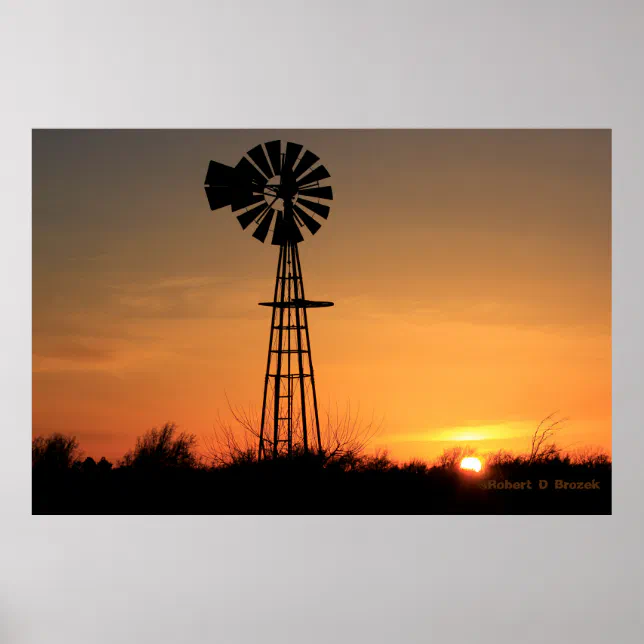 Kansas Windmill Silhouette Sunset Photo/Poster Poster | Zazzle
