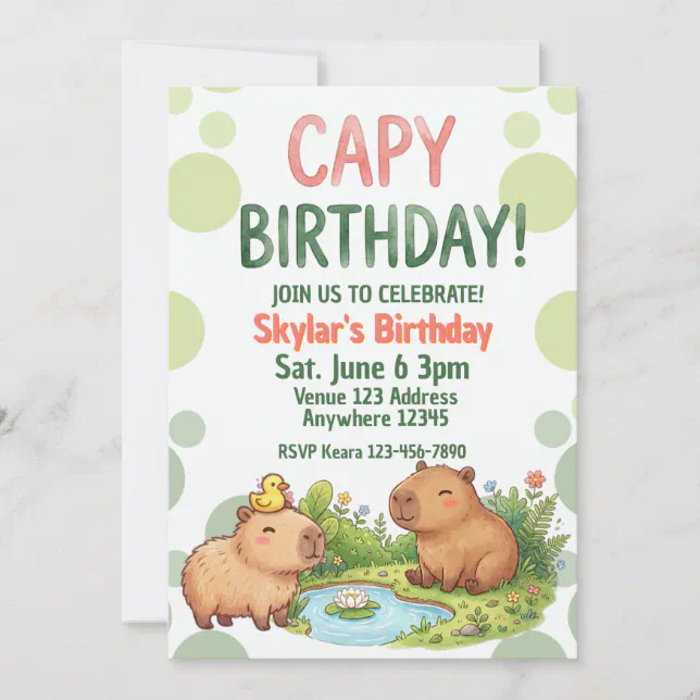 Kawaii Capybara Birthday Invitation | Zazzle