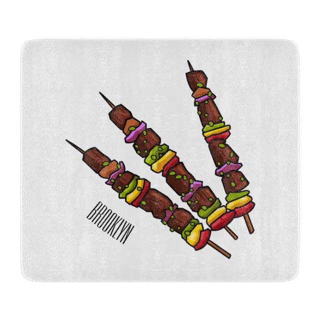 Kebab or kabob cartoon illustration cutting board | Zazzle
