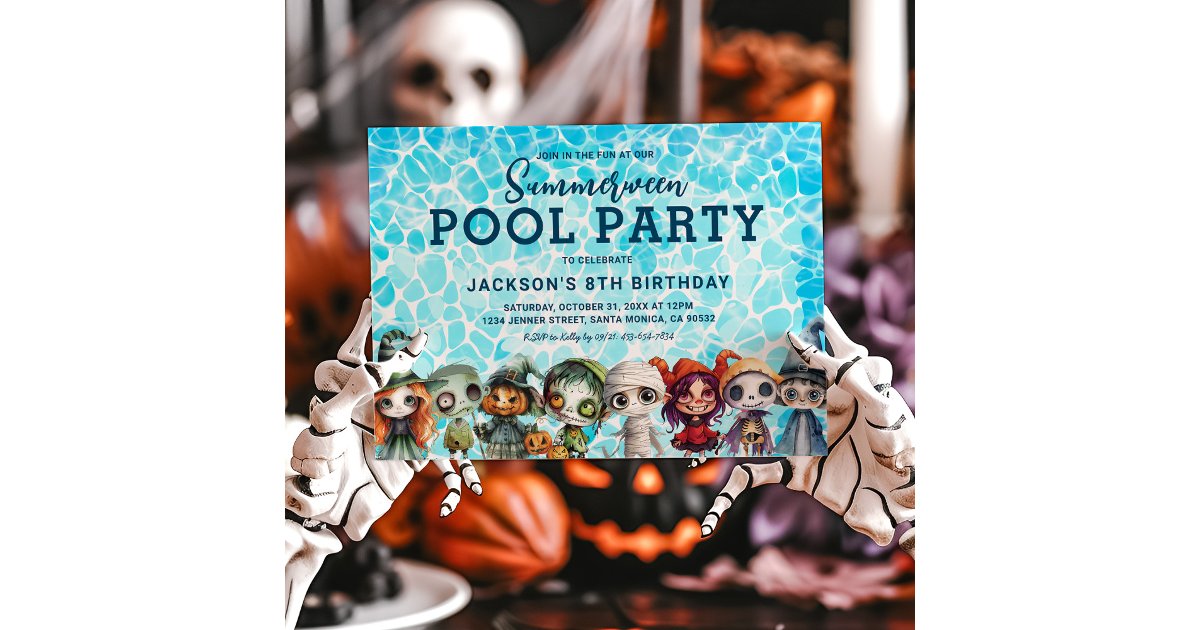 Kids Birthday Halloween Pool Party Invitation | Zazzle