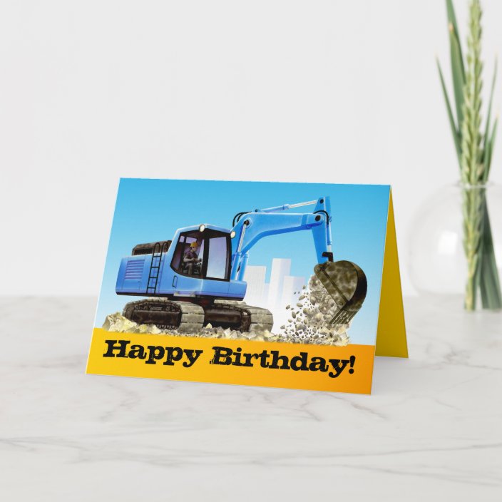 Kids Custom Blue Excavator Digger Happy Birthday Card | Zazzle.com.au