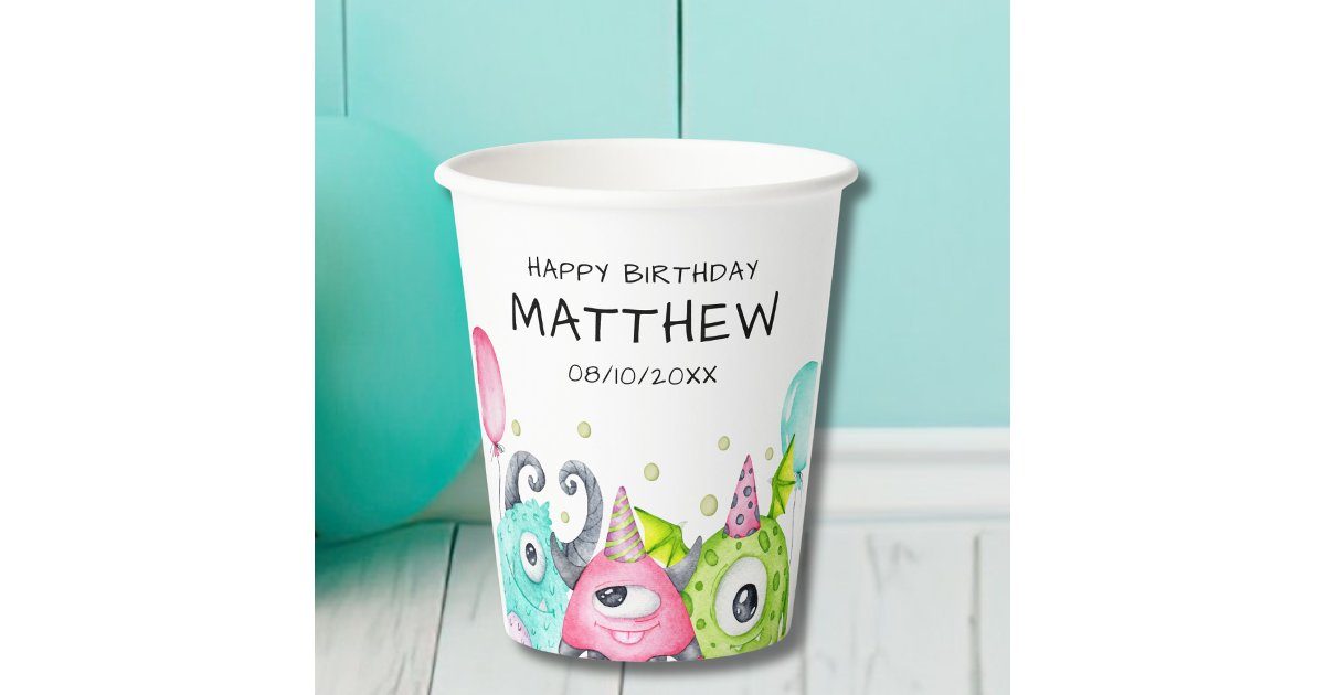 Kids Cute Monsters Happy Birthday Party Paper Cups | Zazzle