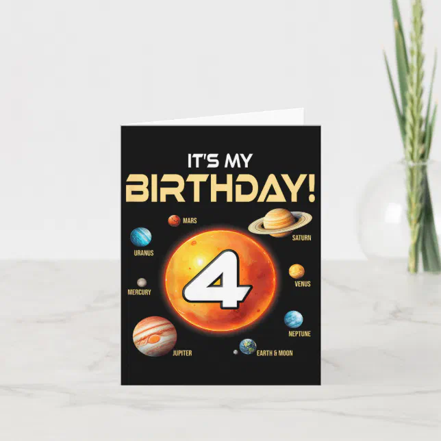 Kids Cute Solar System 4th Birthday Four Years Old Card | Zazzle