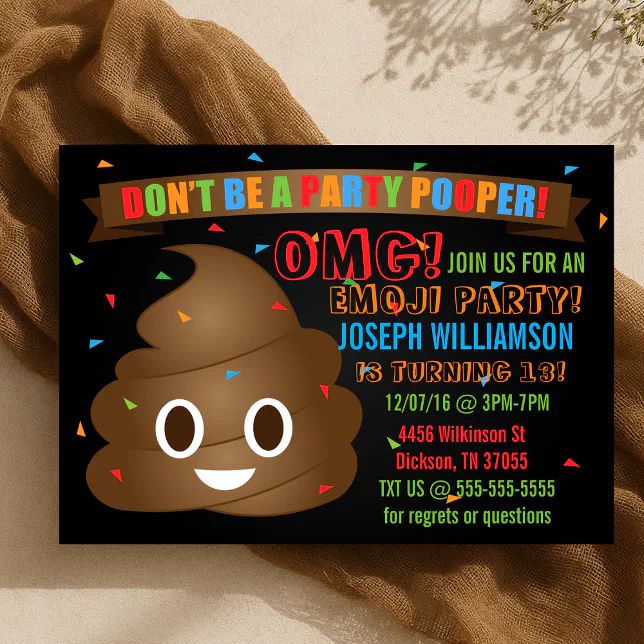Kids Funny Poop Emoji Birthday Party Invitation | Zazzle