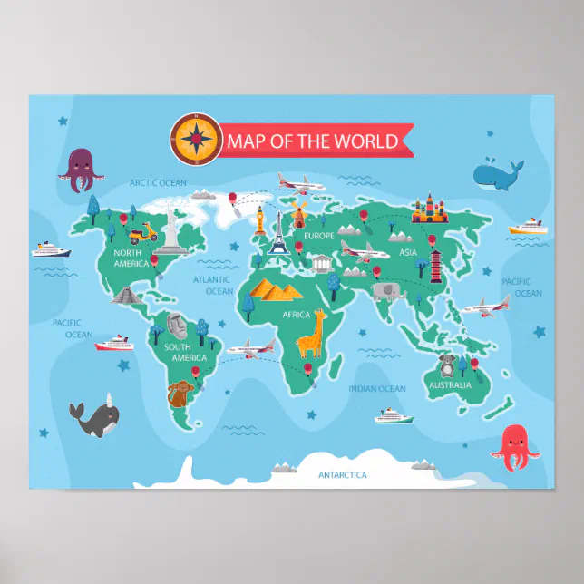 Kids Map of the world poster | Zazzle