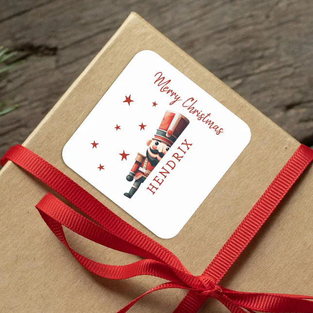 Kids Personalised Nutcracker Christmas Square Sticker | Zazzle