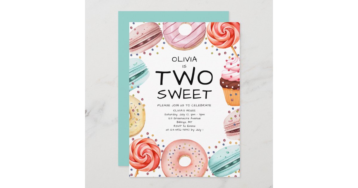 Kids Two Sweet 2nd Birthday Party Invitation | Zazzle