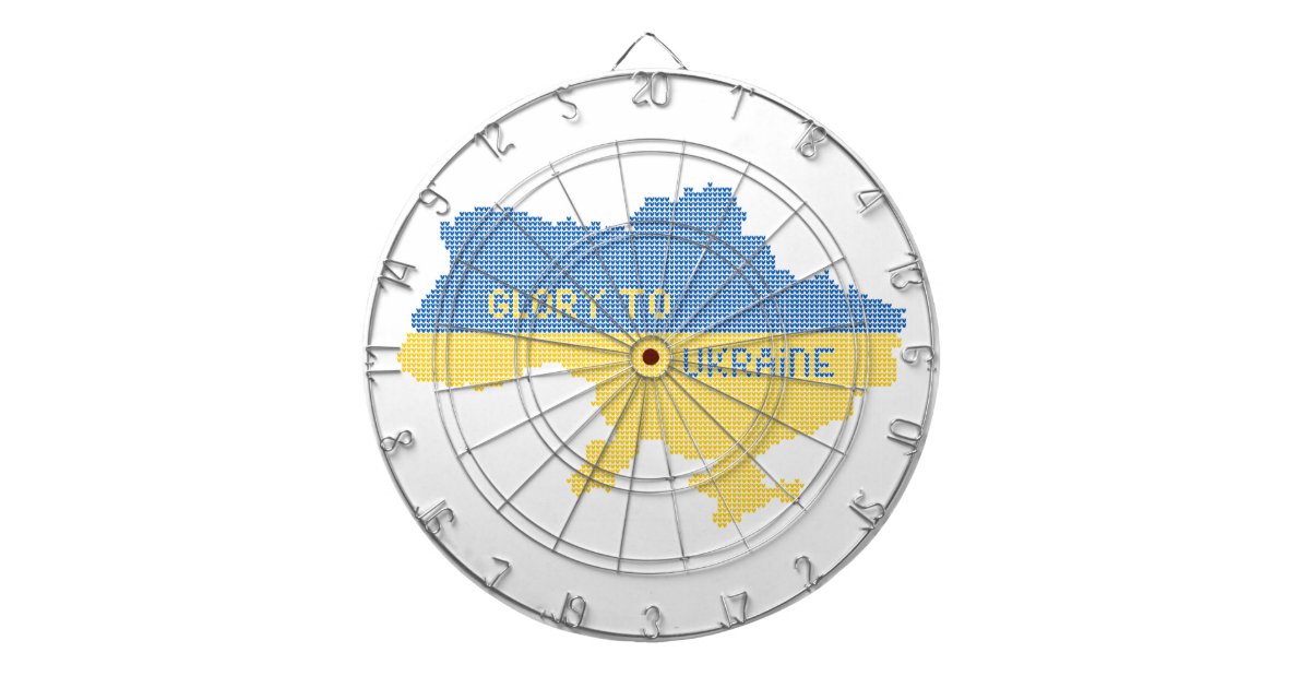 Knitting Ukrainian state map text Glory to Ukraine Dartboard | Zazzle