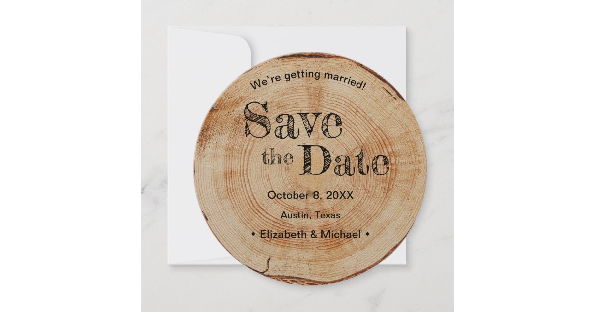 Kraft Wood Disc Slice Simulation Print Wedding Invitation | Zazzle