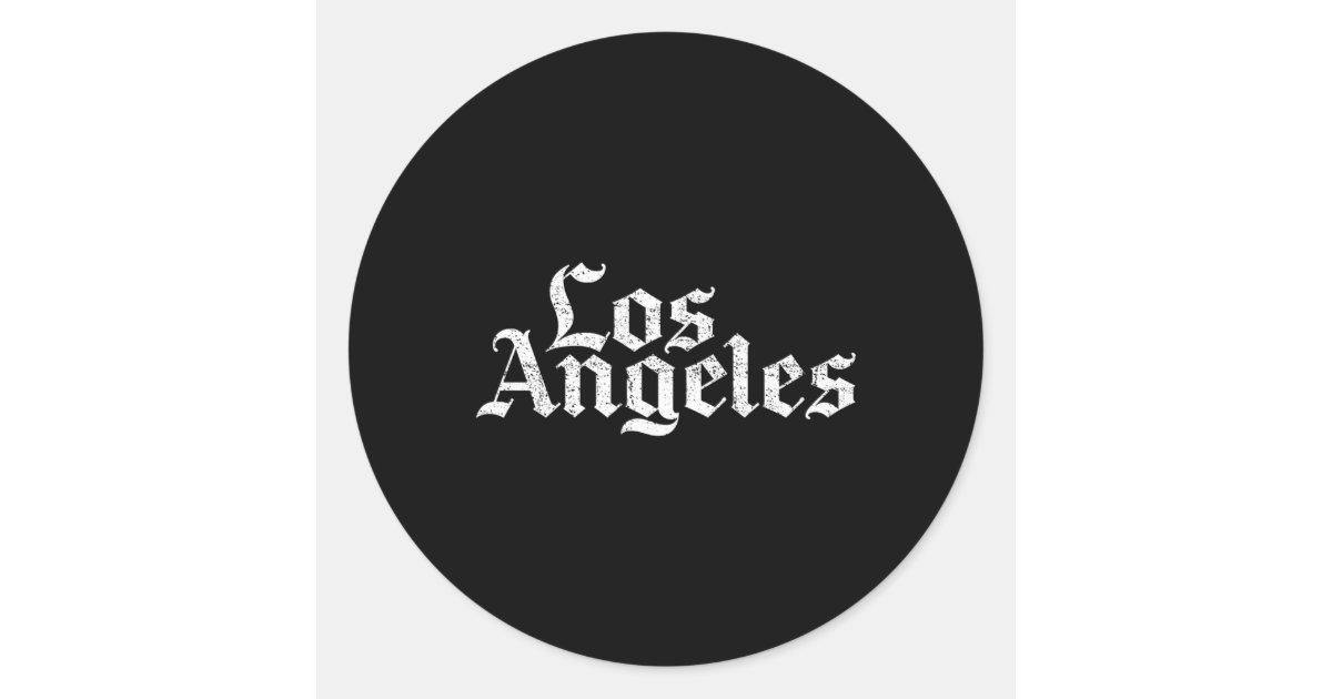 La Old English Style Font Distressed- Los Angeles Classic Round Sticker ...