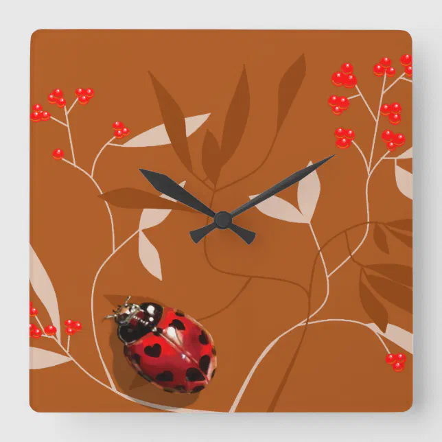 Ladybug heart shaped spots on red berry clock | Zazzle