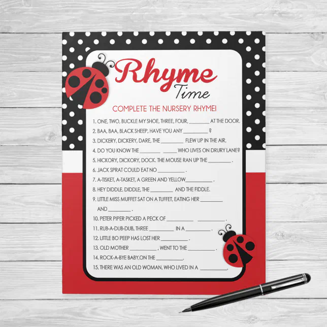 Ladybug Nursery Rhyme Baby Shower Game Pack Notepad | Zazzle