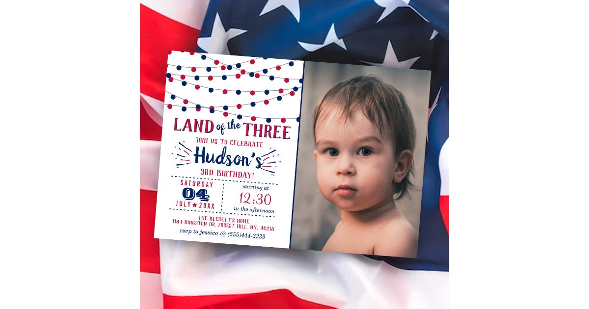 Land Of The Three! 4th Of July 3rd Birthday Party Invitation | Zazzle