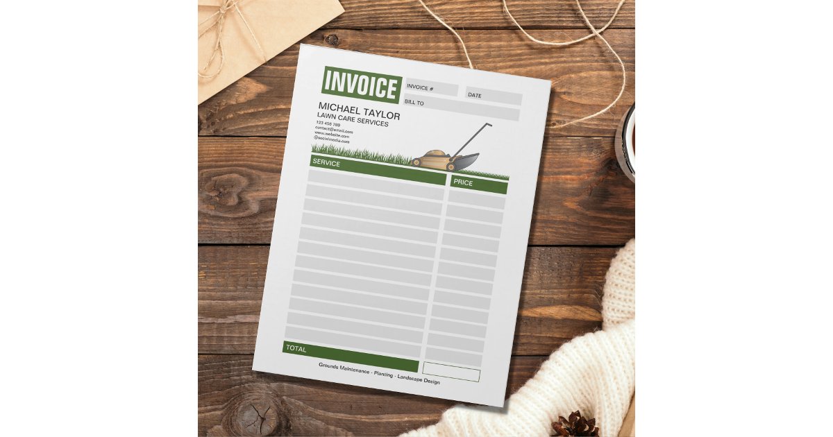 Landscaping Lawn Mowing Business Receipt Invoice Notepad | Zazzle