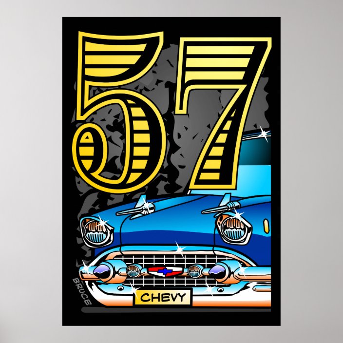 Large '57 Chevy Car Cartoon Poster | Zazzle.com.au