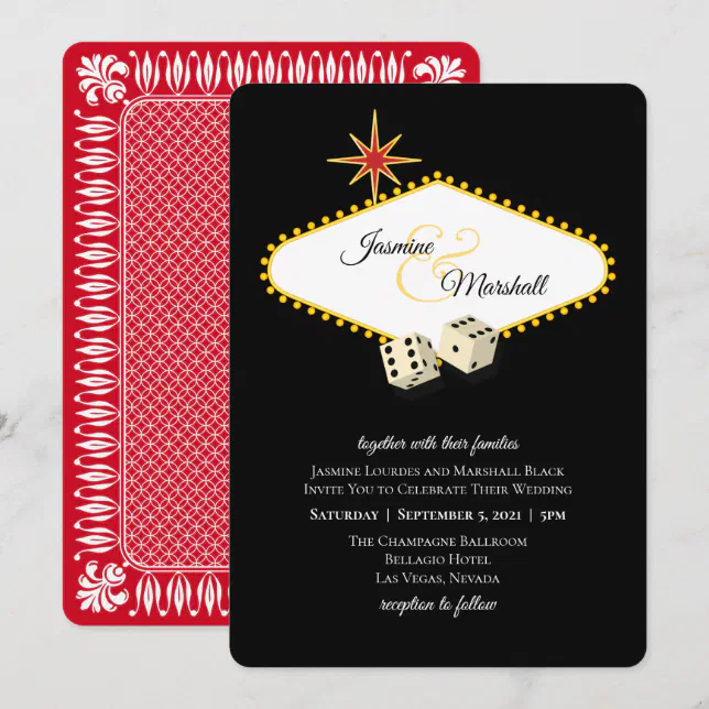Las Vegas Marquee Wedding in Black 2 Invitation | Zazzle