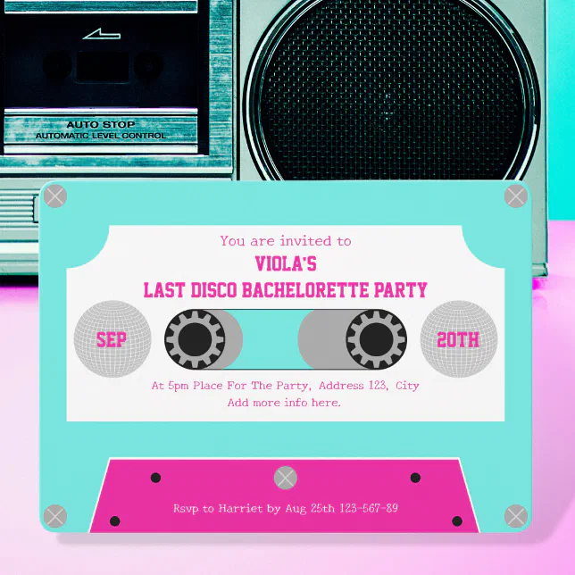 Last Disco Pink And Turquoise Retro Cassette Tape Invitation | Zazzle