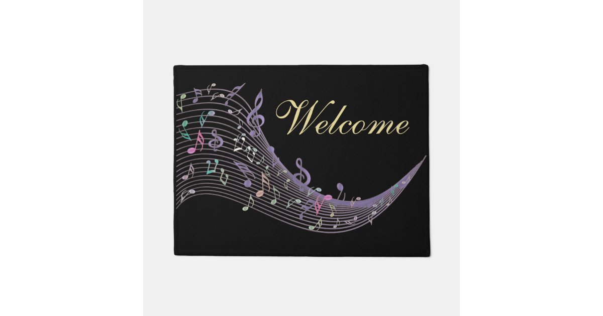 Lavender Music Notes Design Black Welcome Mat | Zazzle