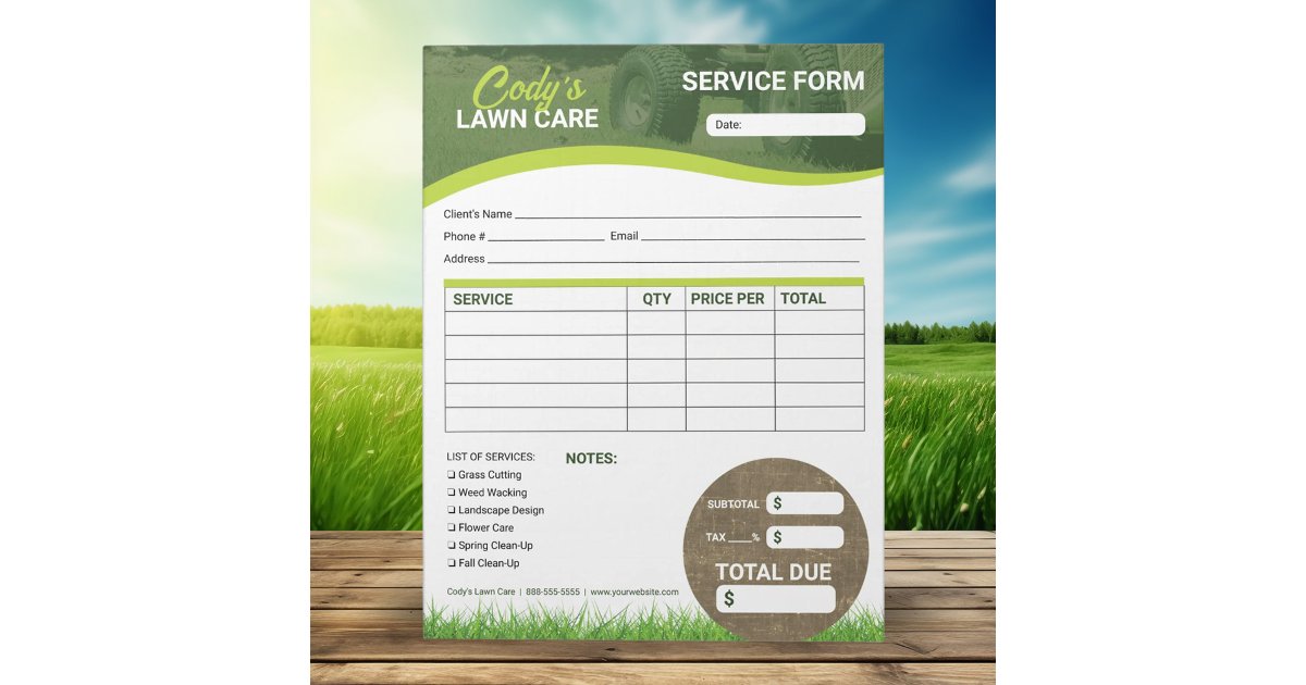 Lawn Care Landscaping Service Order Invoice Form Notepad | Zazzle