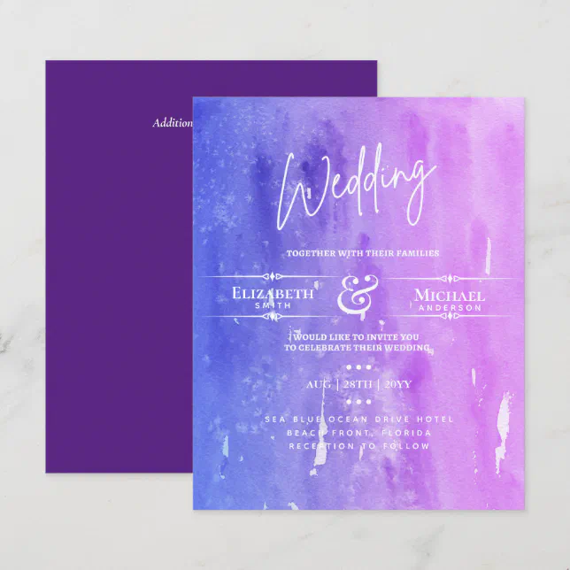 LeahG BUDGET Wedding Invite Purple Watercolor | Zazzle
