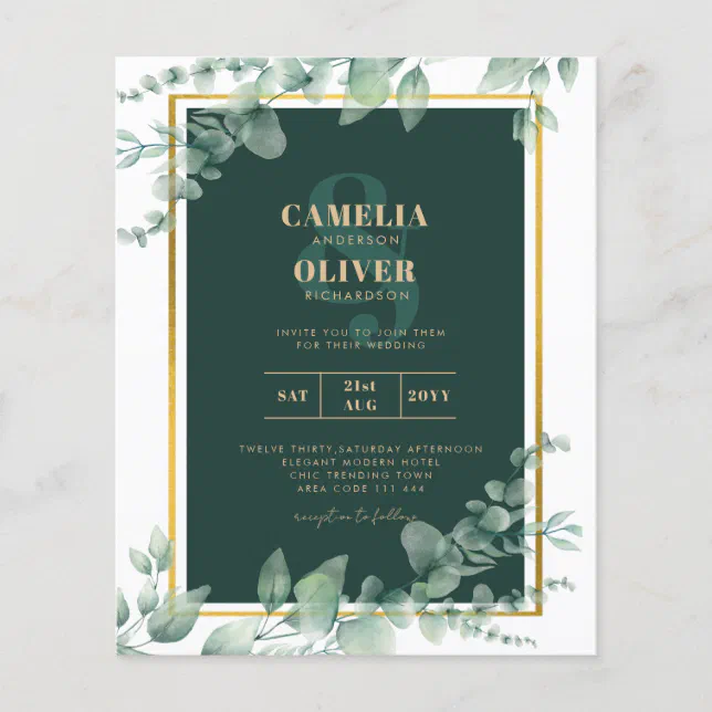 LeahG Eucalyptus Greenery Gold WEDDING QR CODE Flyer | Zazzle