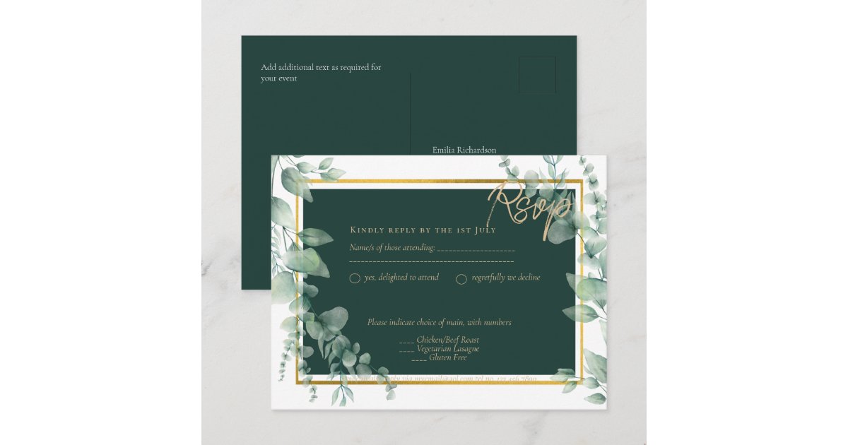 LeahG Eucalyptus Greenery Gold WEDDING QR CODE Postcard | Zazzle