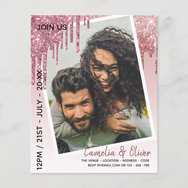 LeahG Glitter Drips Photo Overlay Wedding Invite | Zazzle