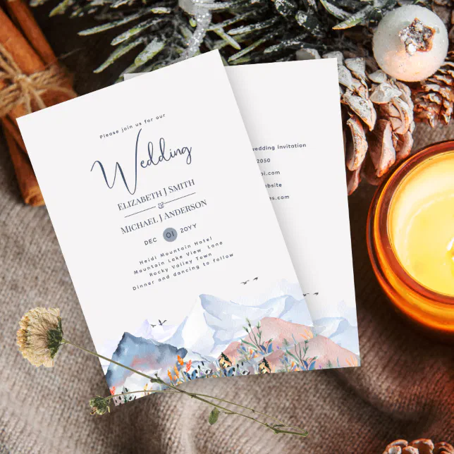 LeahG Mountain Scene Winter Wedding Invitation | Zazzle