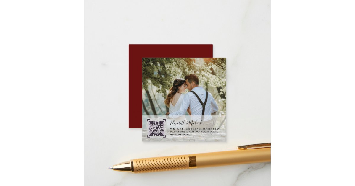 LeahG RSVP QR Code PHOTO Details Wedding Card | Zazzle