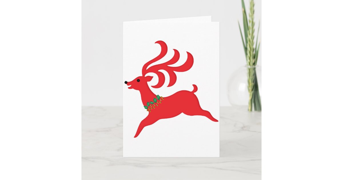 Leaping Red Reindeer Silhouette Holiday Card | Zazzle