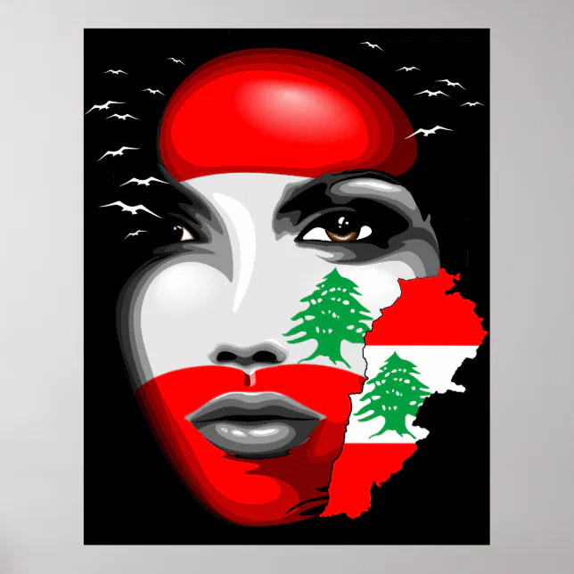 Lebanon Flag and Map on girl's face Poster | Zazzle