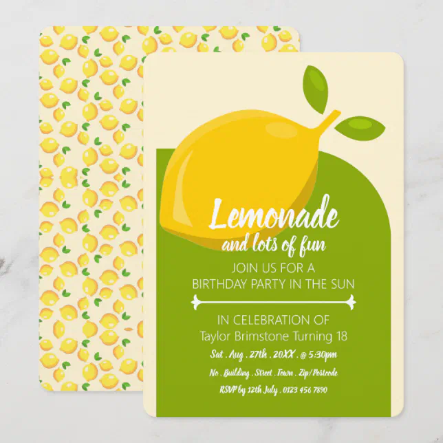 Lemon Design, Lemonade & Lots of Fun Birthday Invitation | Zazzle
