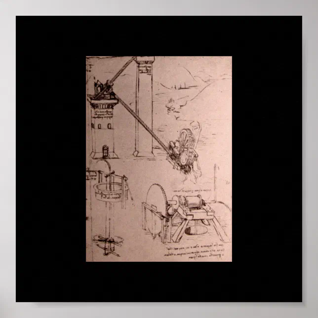 Leonardo da Vinci, drawings of machines Poster | Zazzle